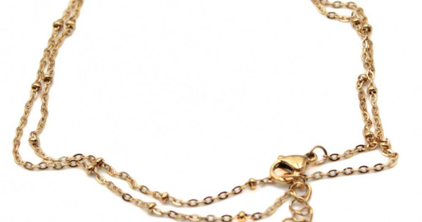 Collana completa acciaio oro maglia a palline alternate regolabile ...